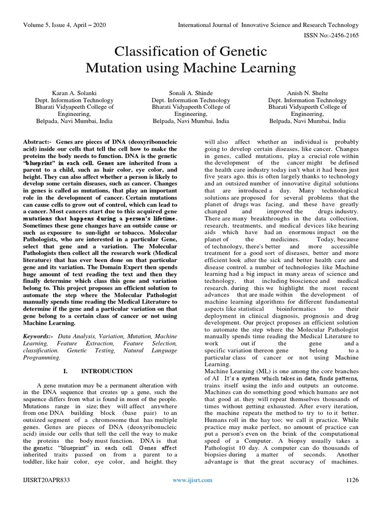 Classification of Genetic Mutation Using Machine Learning | PDF ...