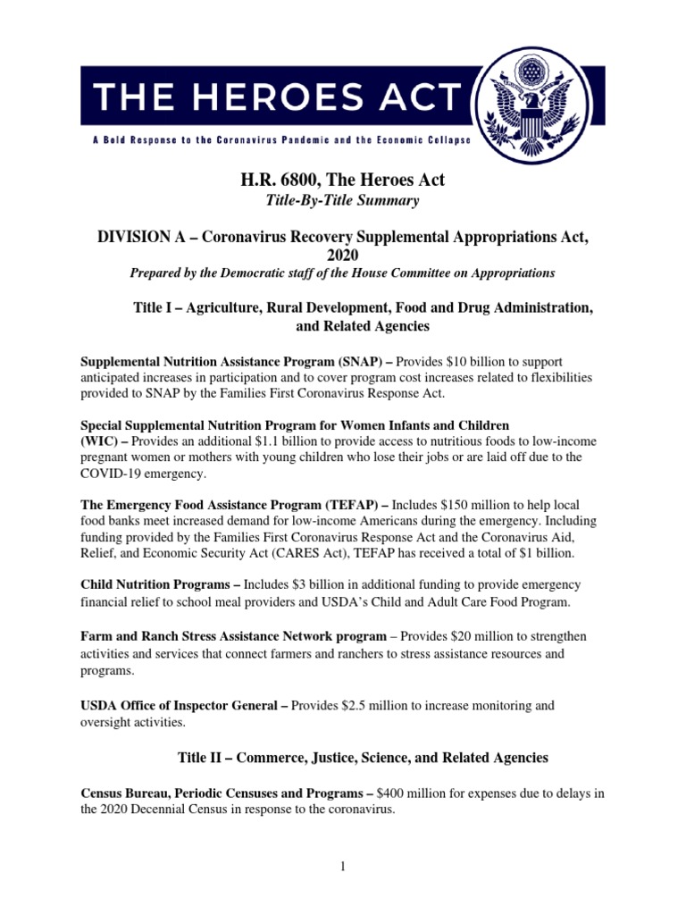 Heroes Act Summary | PDF | Earned Income Tax Credit | Social Security ...
