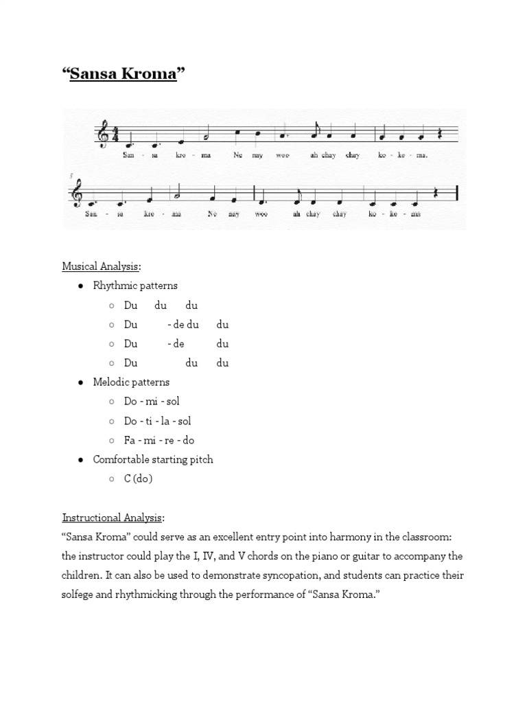 Sansa Kroma Song Analysis | PDF