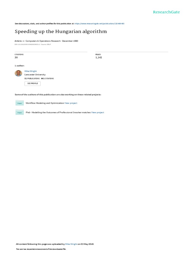 Speeding Up The Hungarian Algorithm: Computers & Operations Research December 1990 | PDF ...