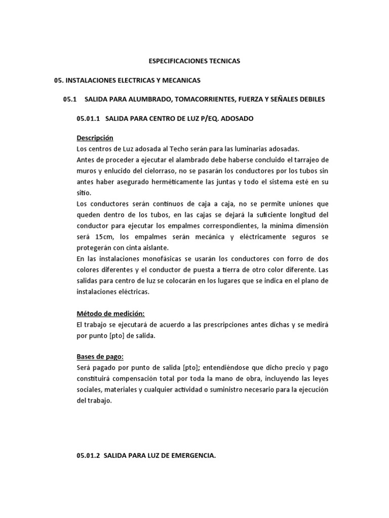4-Especificaciones Tecnicas Inst. Electricas - Ok | PDF | Enchufes y tomas de corriente alterna ...