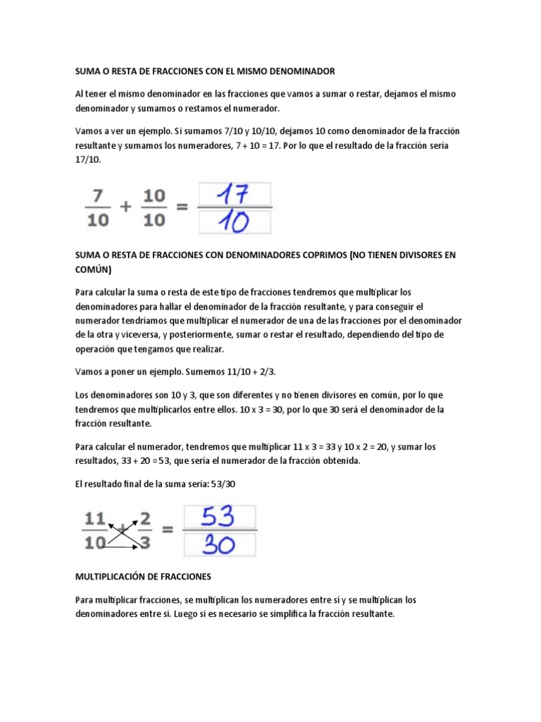 Suma o Resta de Fracciones Con El Mismo Denominador | PDF | Finanzas y ...