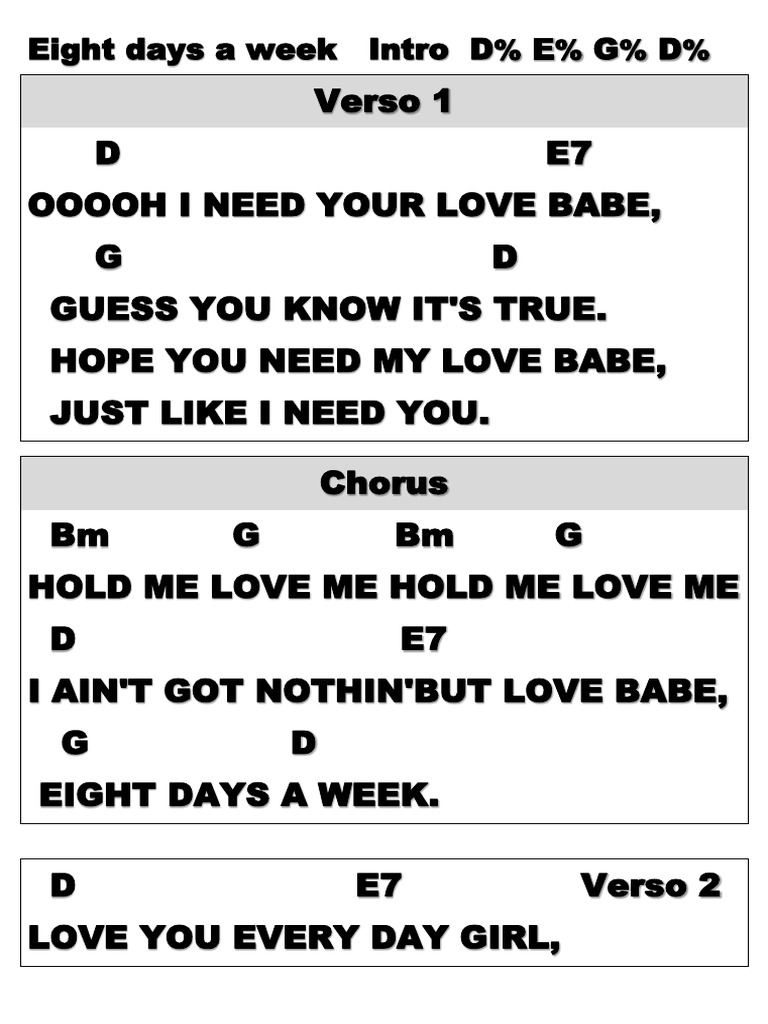 Eight Days A Week Tabs Chords Lyrics | PDF