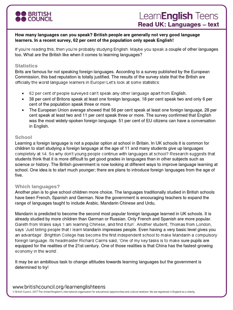 Read UK: Languages - Text: Statistics | PDF | Foreign Language | United ...
