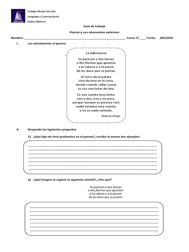 6° Básico. Guía. Estructura Externa Del Poema PDF | PDF | Poesía