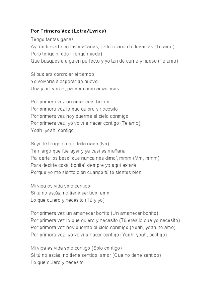 Por Primera Vez Letra | PDF | Religión y espiritualidad | Poesía
