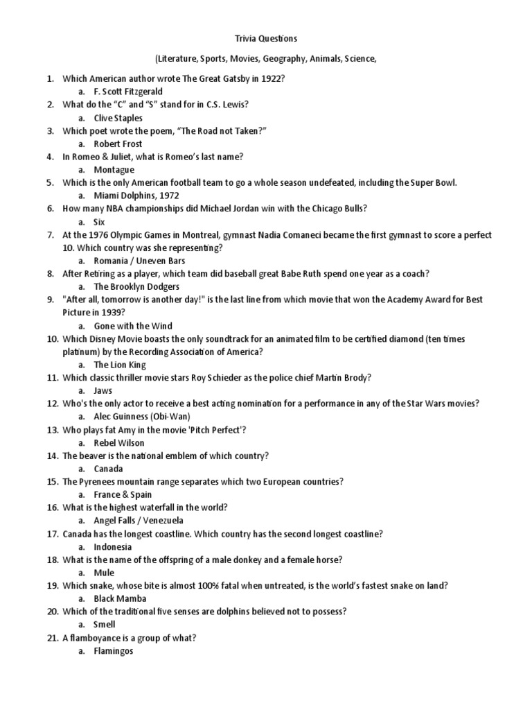 Trivia Questions | PDF