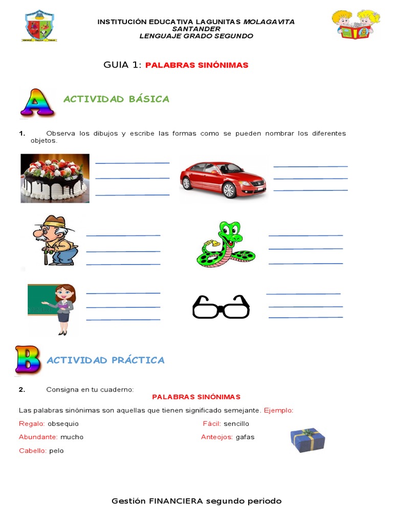 Guia 1 Español 2° Palabras Sinónimas y Antonimas. | PDF