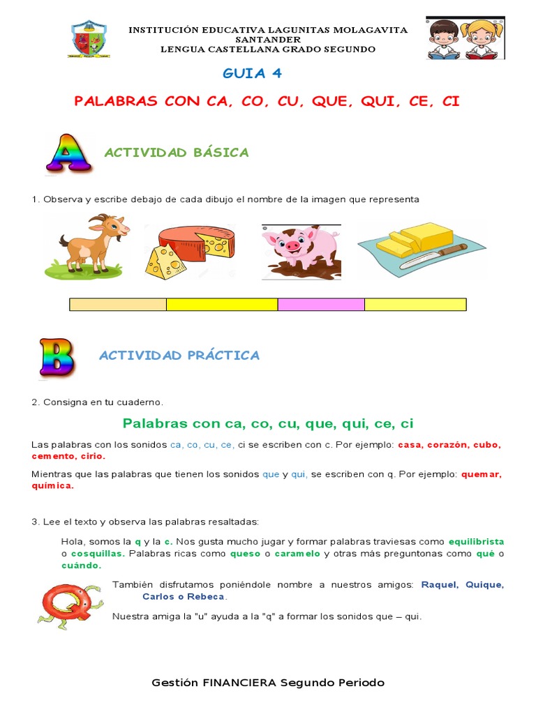 Guia 4 Español 2° Palabras Con Ca, Co, Cu, Que, Qui, Ce, Ci | PDF ...