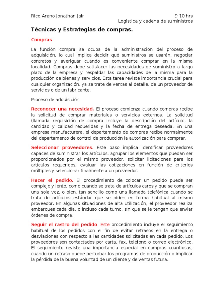 Técnicas y Estrategias de compras | PDF | Outsourcing | Logística