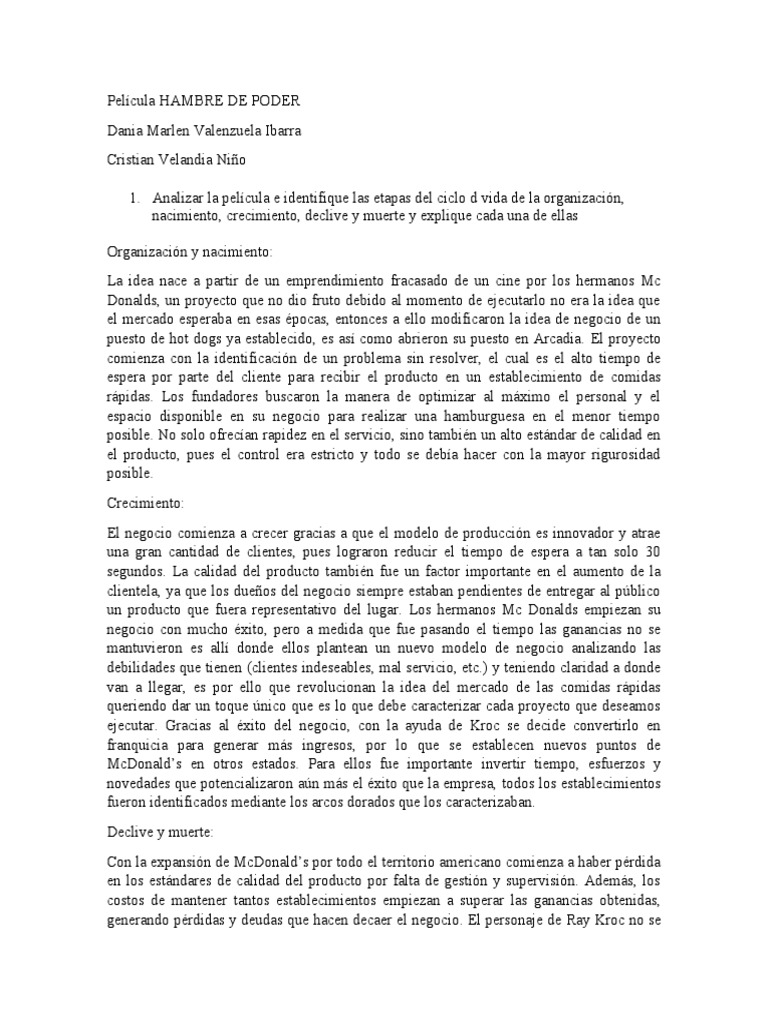 Película HAMBRE DE PODER | PDF | Mc Donald's | Economias