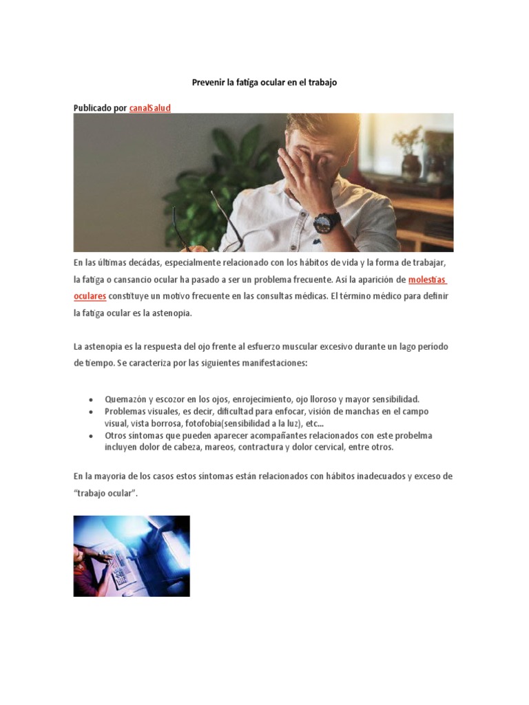 Prevenir La Fatiga Ocular en El Trabajo | PDF | Ojo humano | Ojo