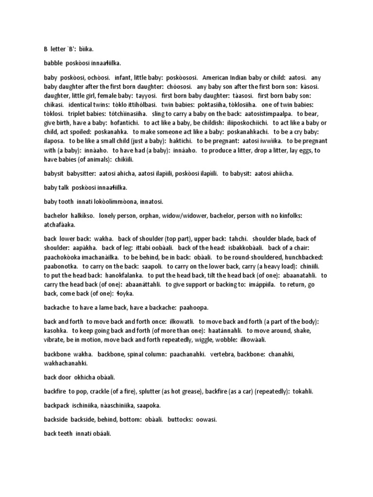 Alabama Dictionary B Words | PDF | Bean | Hand