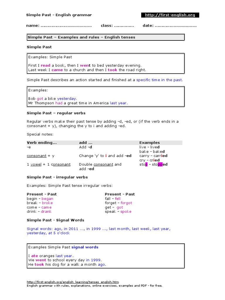 Simple Past Tense Notes | PDF | English Grammar | English Language