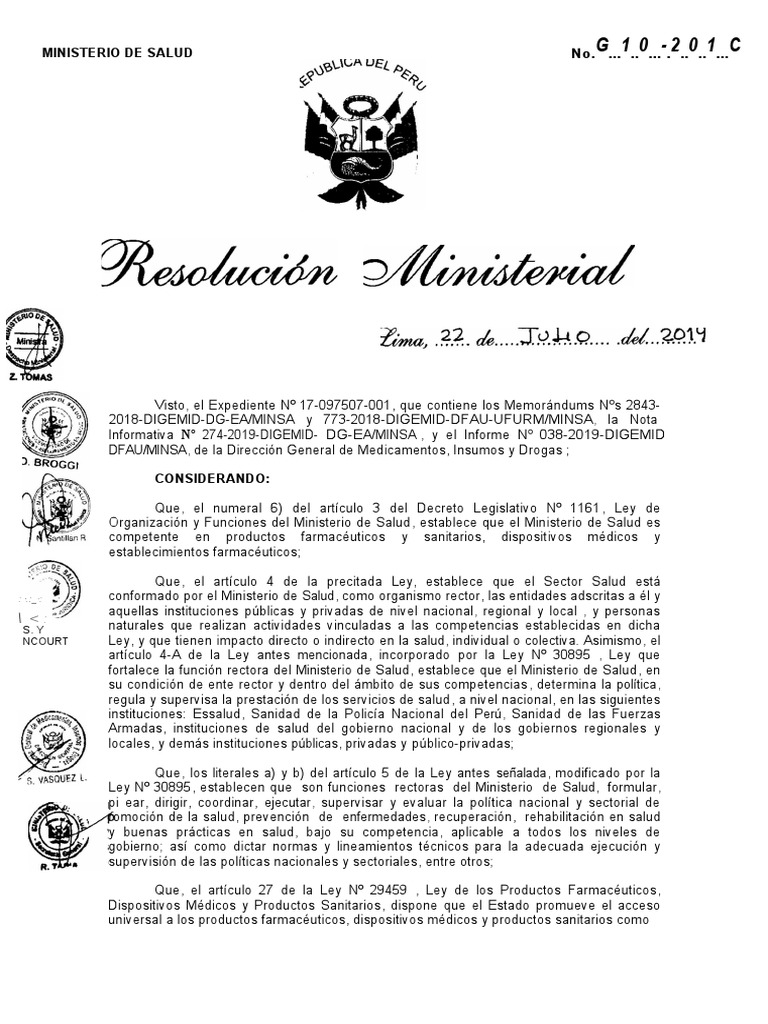 RM - 670-2019-Minsa Petitorio Dispositivos Medicos | PDF | Farmacia | Terapia intravenosa