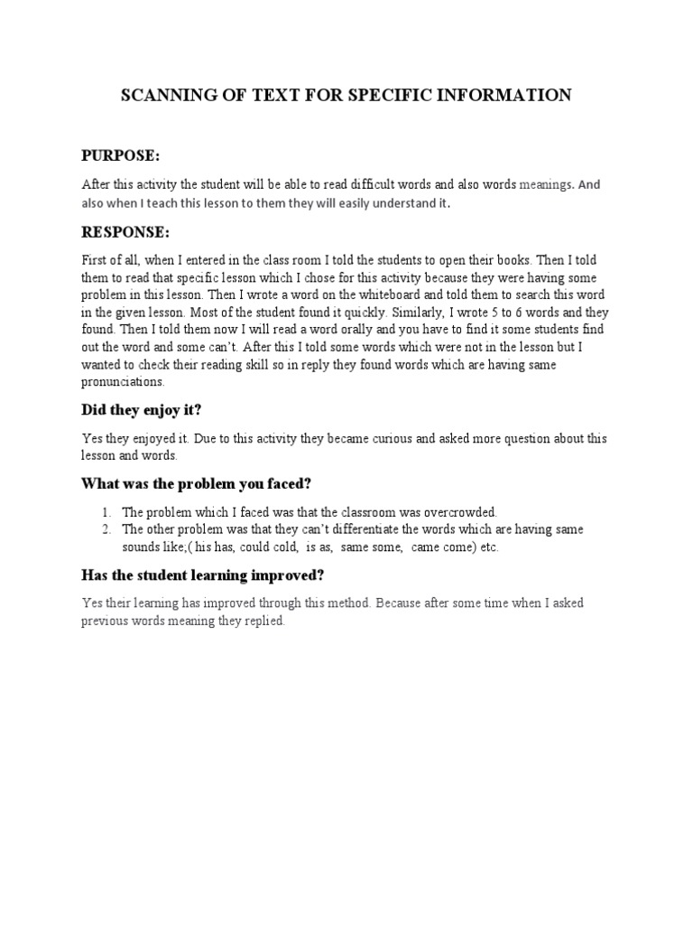Scanning of Text For Specific Information: Purpose | PDF