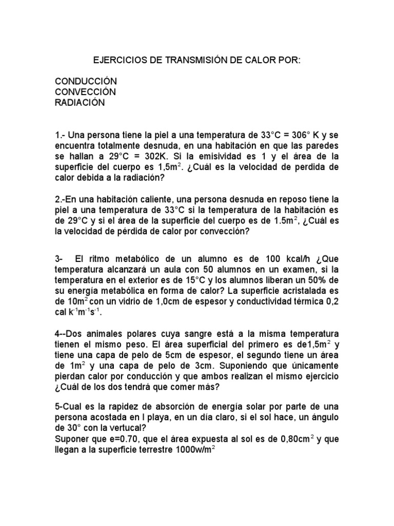 EJERCICIOS-TRANSMISION DE CALOR-Enfermeria | PDF