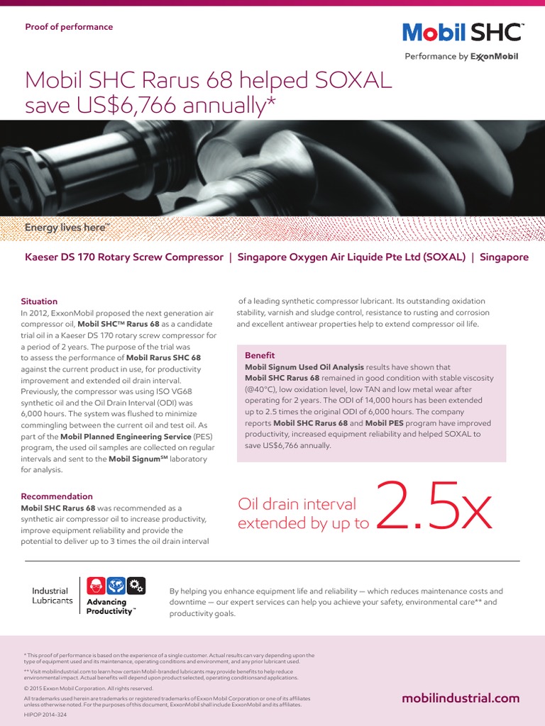 Soxal Rotary Compressor Oil Case Study | PDF | Lubricant | Exxon Mobil