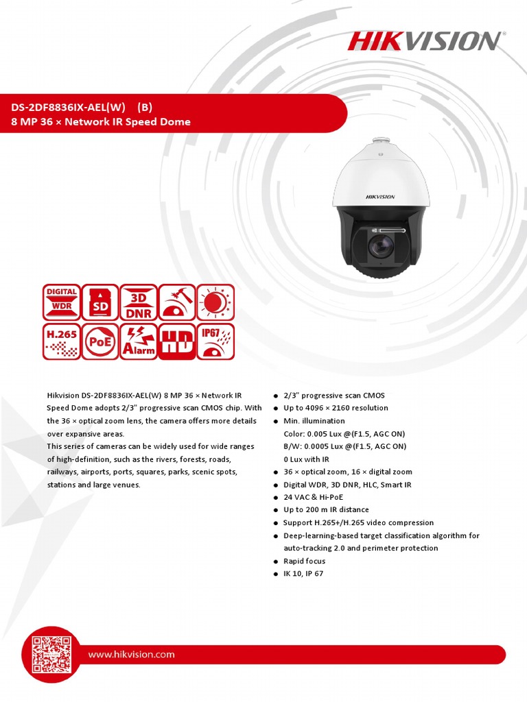 DS-2DF8836IX-AEL (W) (B) 8 MP 36 × Network IR Speed Dome | PDF | Zoom Lens | Computer Network