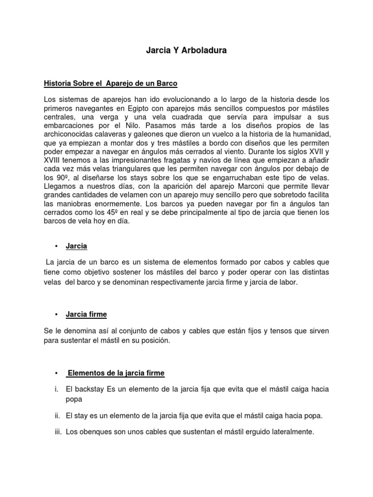 Jarcia y Arboladura en Barcos de Vela | PDF | Aparejo | Mástil (Vela)
