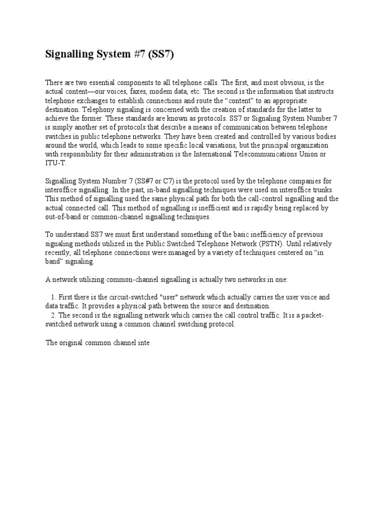 Signalling System #7 (SS7) | PDF | Computer Network | Signaling (Telecommunications)