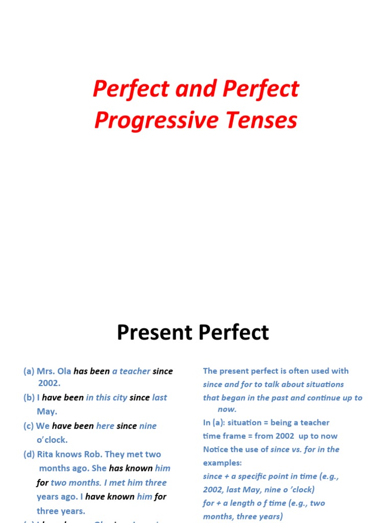 Perfect and Perfect Progressive Tenses | PDF | Grammatical Tense ...