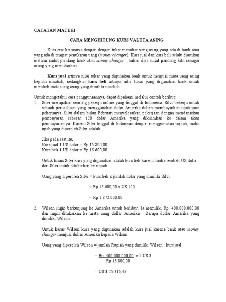 Catatan Dan Latihan Soal Materi Kurs Valas | PDF