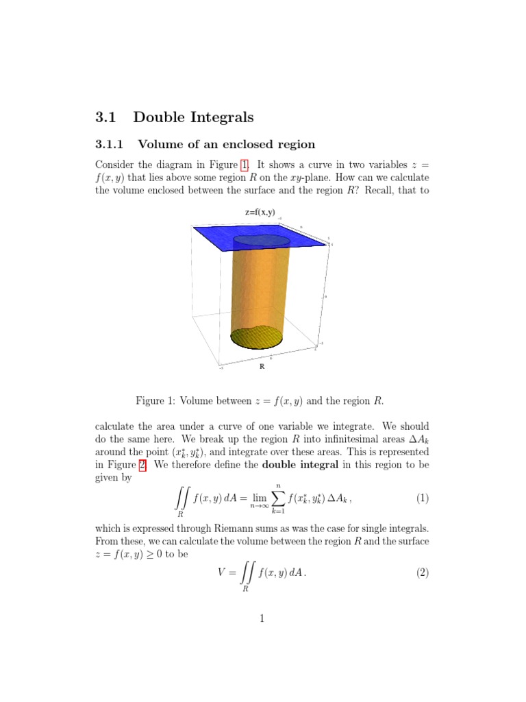 Double Integrals: Volume Calculation Techniques | PDF | Coordinate System | Area