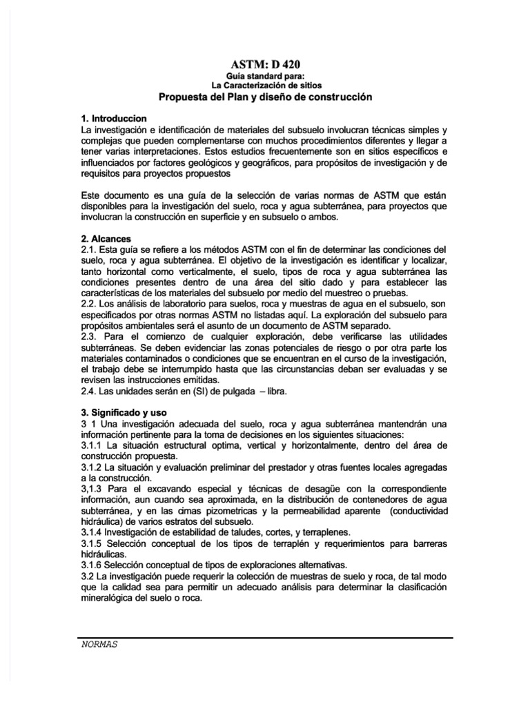 Norma Astm D 420 Caracteizacion | PDF | Agua subterránea | Suelo