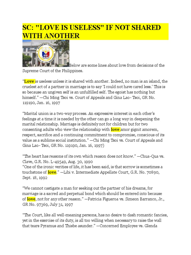 SC: "Love Is Useless" If Not Shared With Another | Download Free PDF ...
