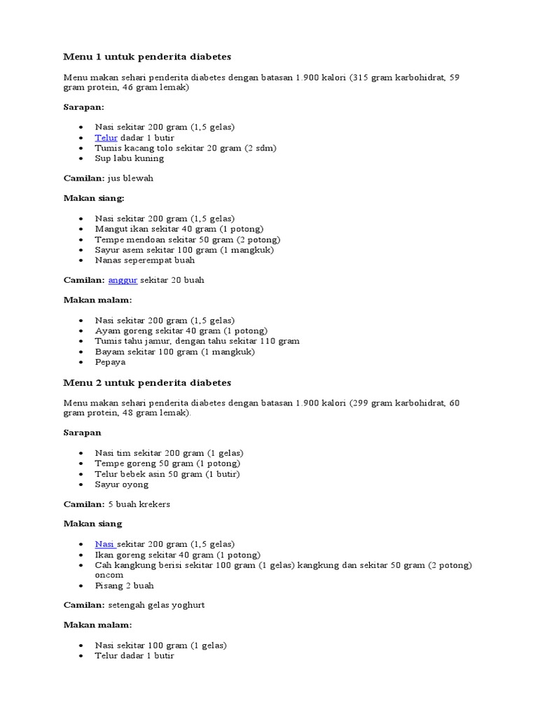 Contoh Menu Untuk Penderita Diabetes | PDF