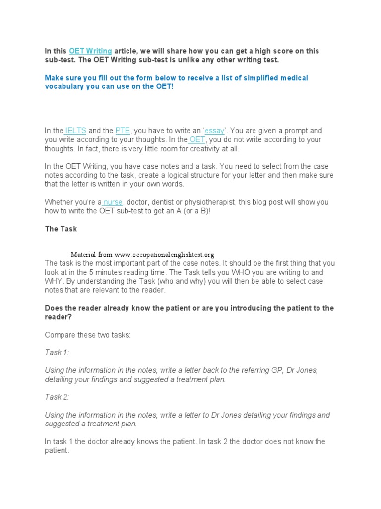 Oet Writing Format | PDF | Dermatology | Neurology