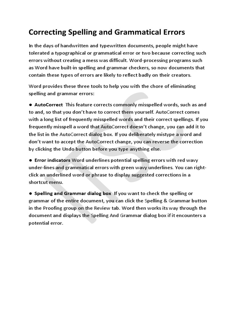 Correcting Spelling and Grammatical Errors | PDF | Spelling | Cursor ...