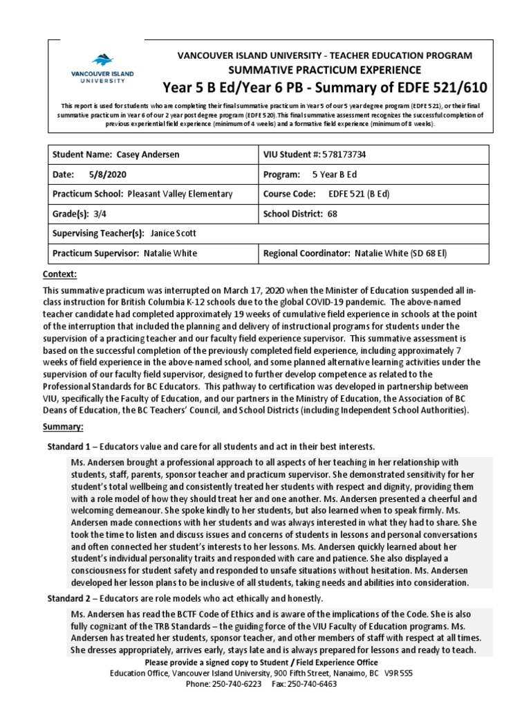Final Practicum Report Andersen Casey Year 5 Bed May 2020 | PDF ...