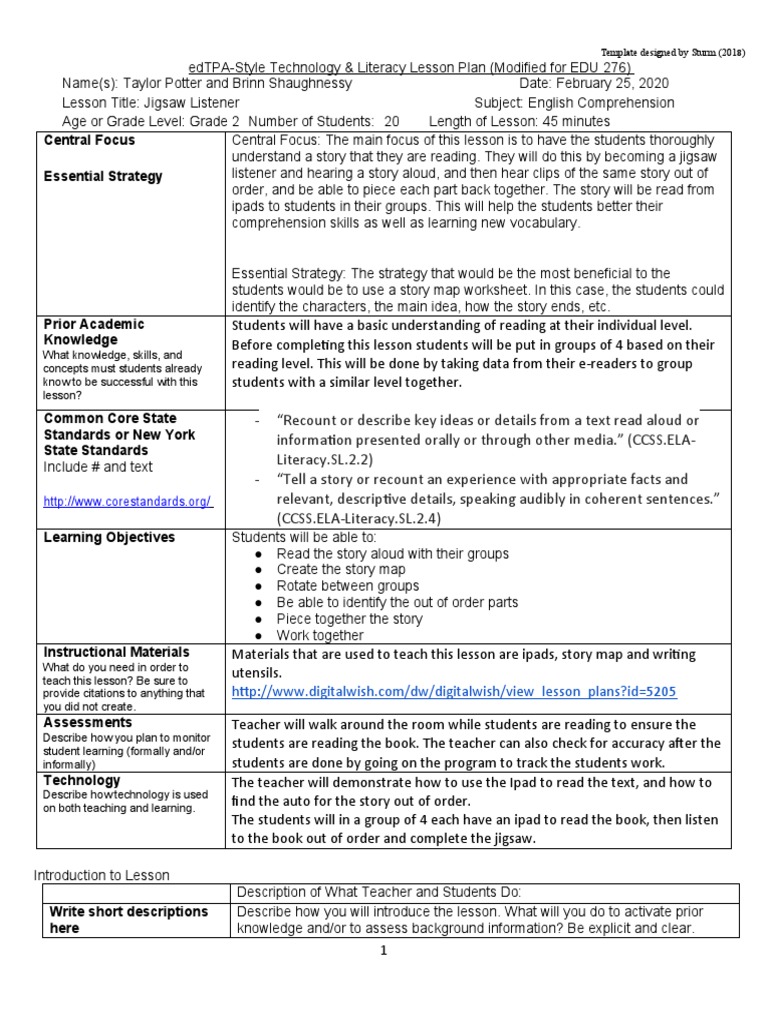 Grade 2 Jigsaw Listening Lesson Plan | PDF | Lesson Plan | Reading ...