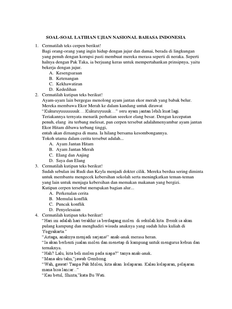 Soal Latihan Teks Cerpen Satu | PDF