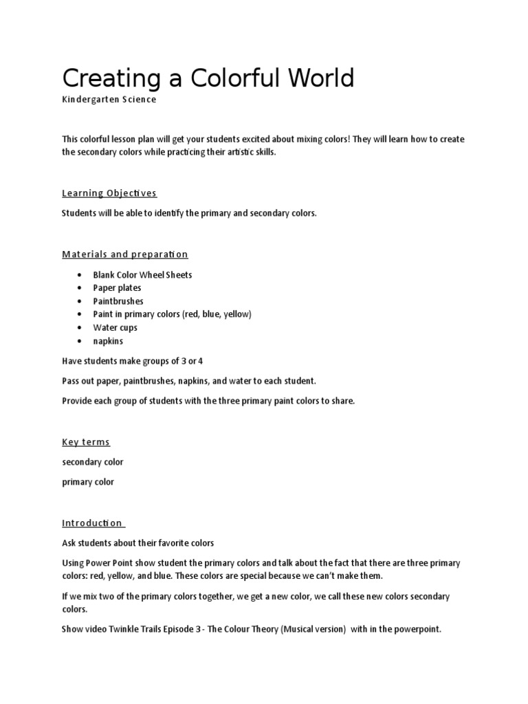 Lesson Plan-Creating A Colorful World | PDF