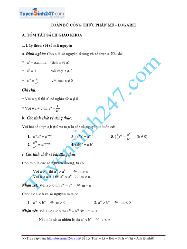 Toan Bo Cong Thuc Phan Mu Logarit | PDF