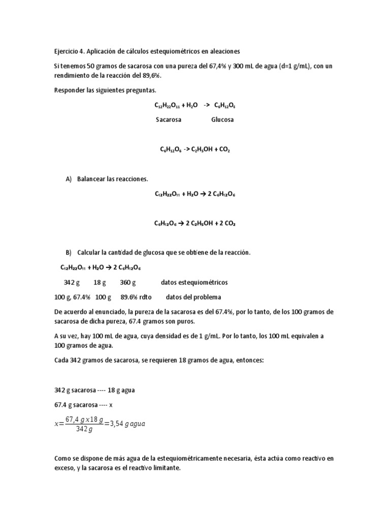 Ejercicio 4. Aplicación de cálculos estequiométricos en aleaciones | PDF | Mole (Unidad ...