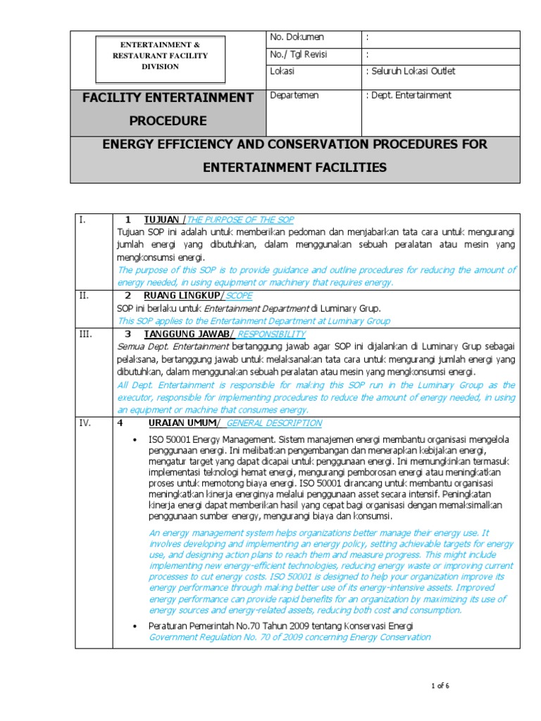 SOP Efficiency Energy PDF | PDF | Teknologi & Rekayasa