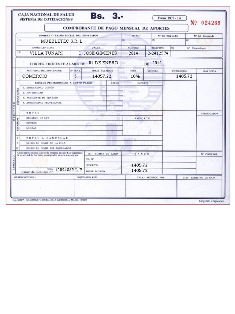 Comprobante de Pago Form Rci - 1a CNS | PDF