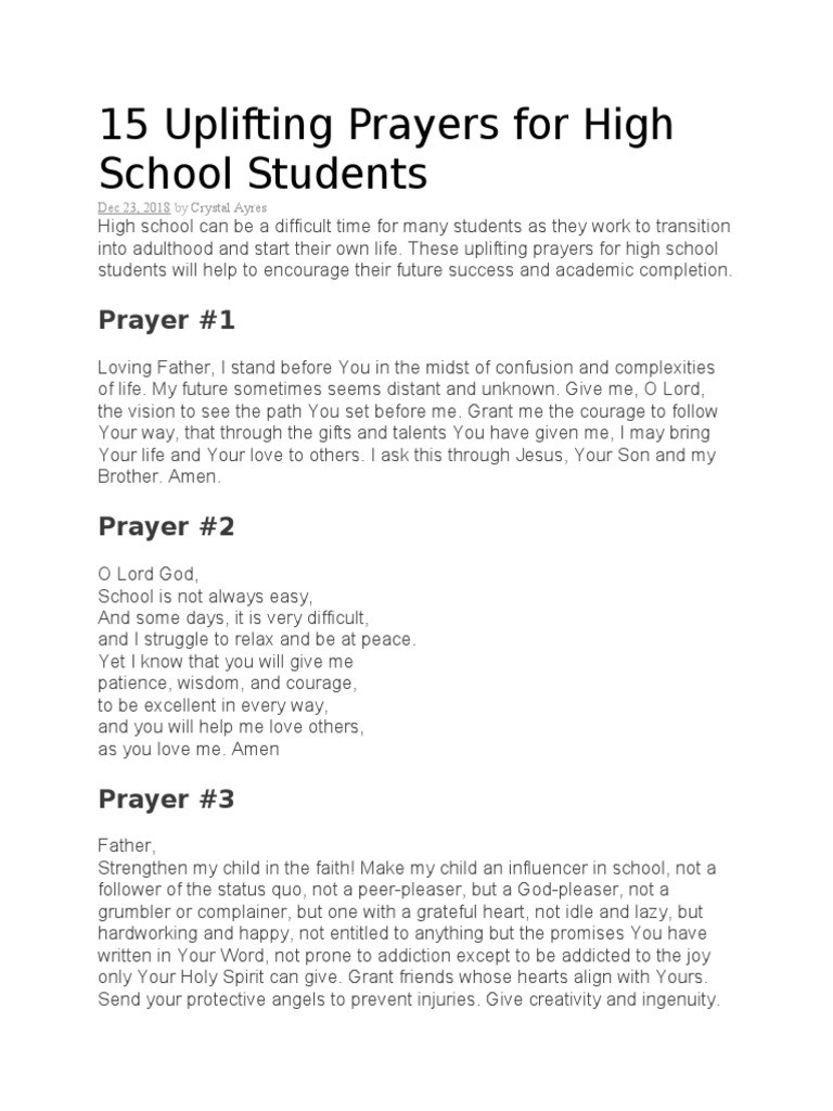 15 Uplifting Prayers For High School Students | PDF