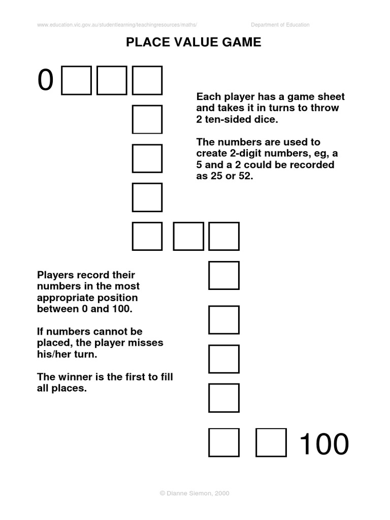 Place Value Game: WWW - Education.vic - Gov.au/studentlearning ...