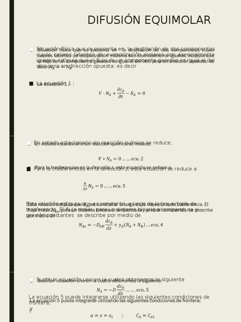 Difusión Equimolar | PDF | Transferencia de masa | Gases