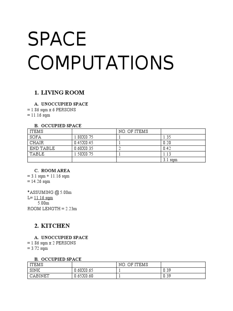 Space Computations: 1. Living Room | PDF | Bedroom | Decorative Arts