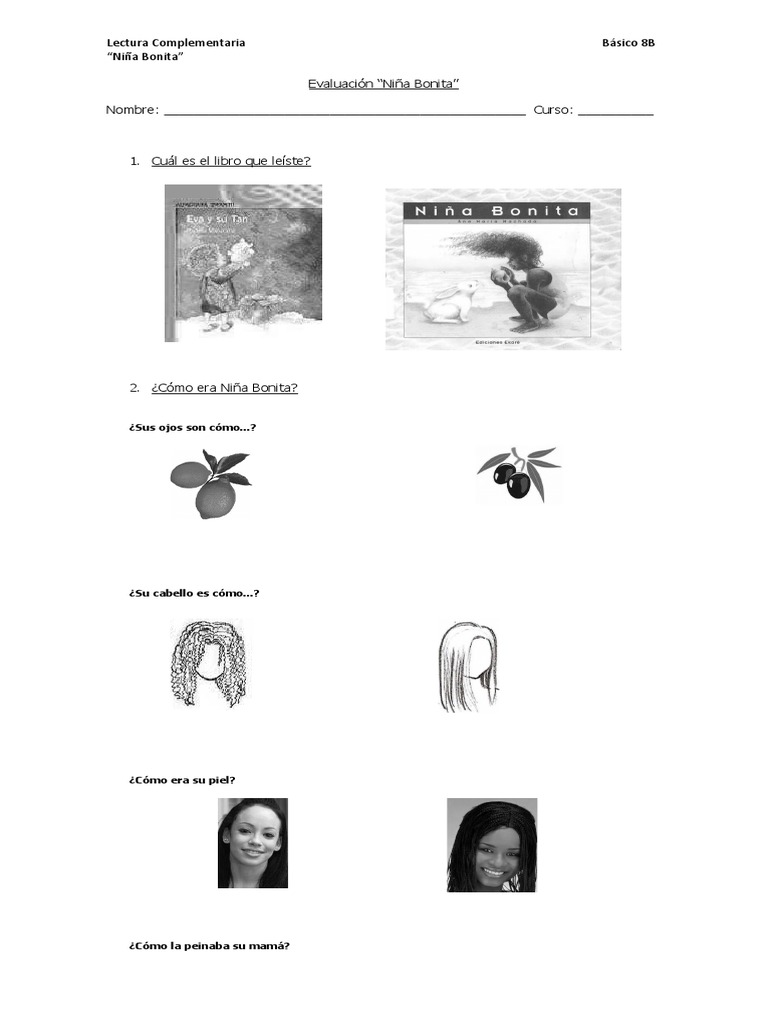 Evaluación del Cuento "Niña Bonita" | PDF