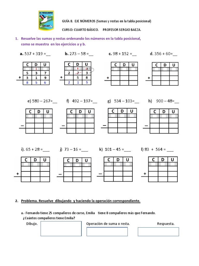 Hojas De Trabajo De Valor Posicional, Suma Y Resta Suma Y Resta De Dos
