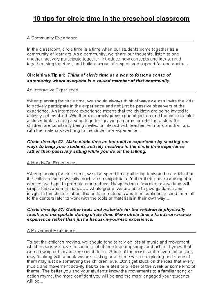 10 Tips For Circle Time in The Preschool Classroom | PDF | Classroom ...