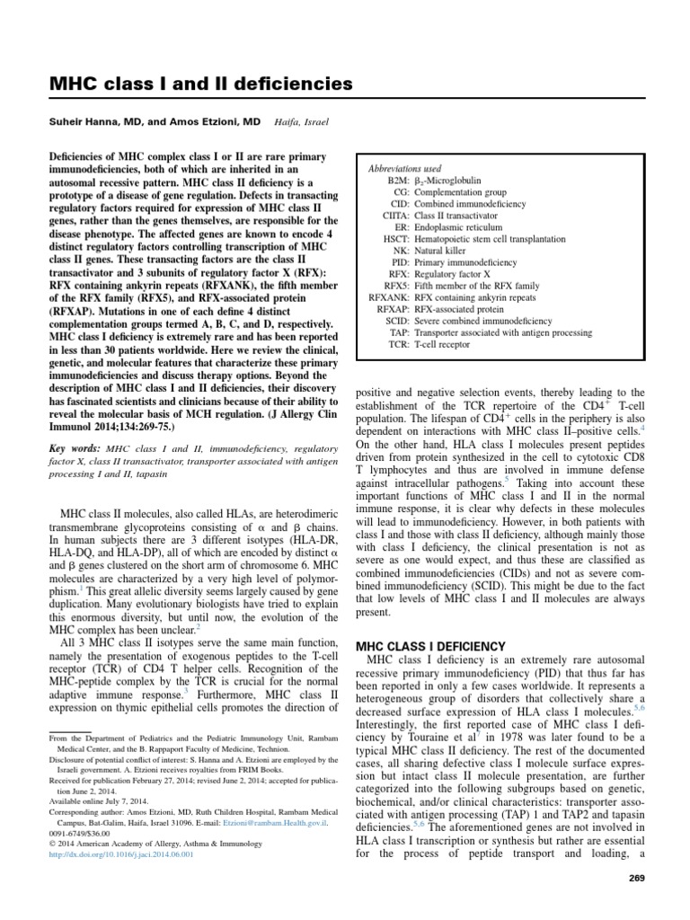 MHC Class I and II Deficiencies Overview | PDF | Mhc Class I | Major ...