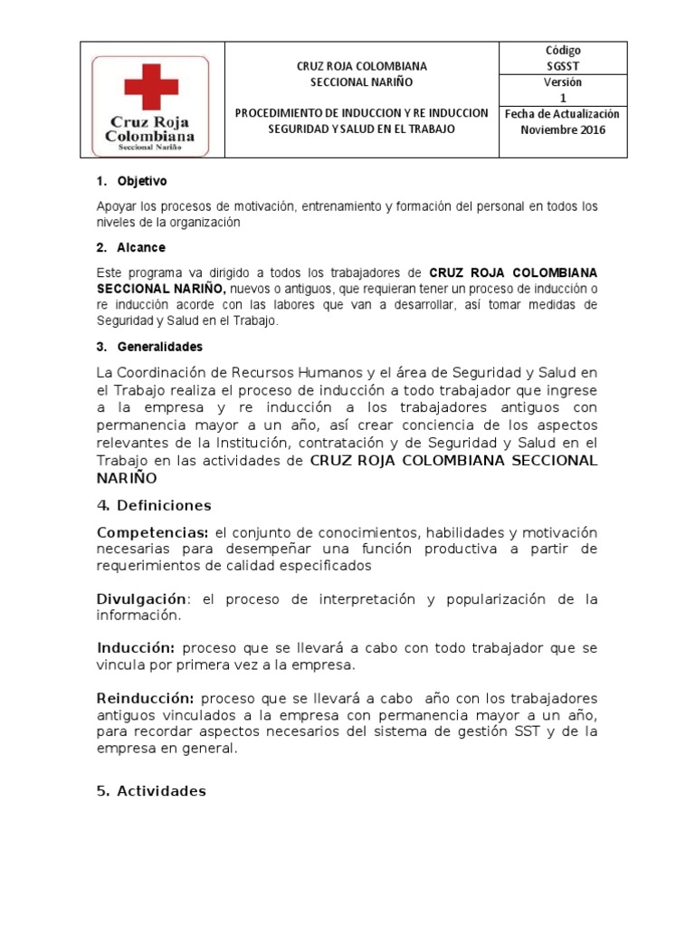 Procedimiento de Induccion y Reinduccion | PDF | Gestión de recursos humanos | Business